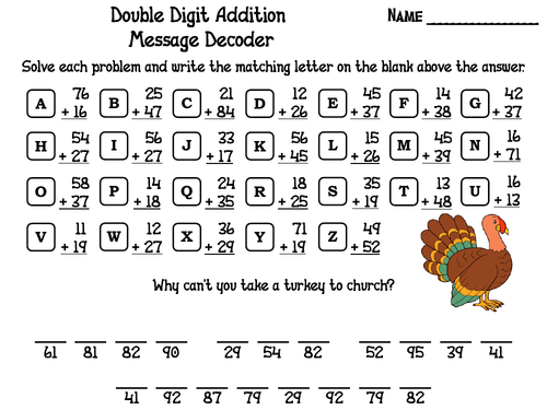 Double Digit Addition With and Without Regrouping Thanksgiving Math ...