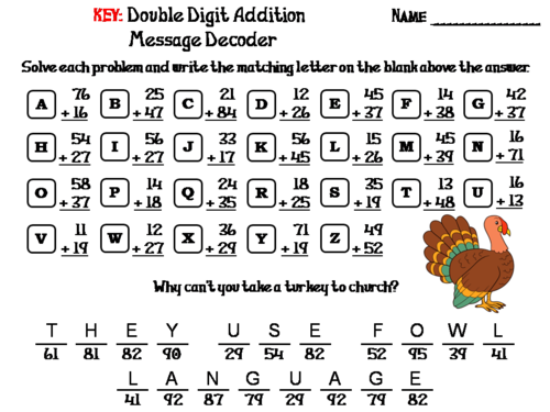 Double Digit Addition With and Without Regrouping Thanksgiving Math ...