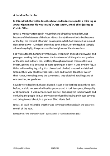 THE WOMAN IN BLACK. A LONDON PARTICULAR. READING COMPREHENSION. WITH ...