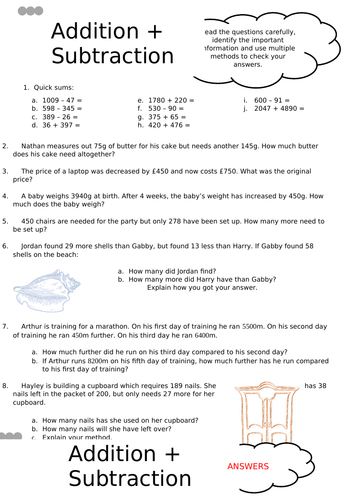 KS2 - Addition and Subtraction practice - Differentiated Worksheets ...
