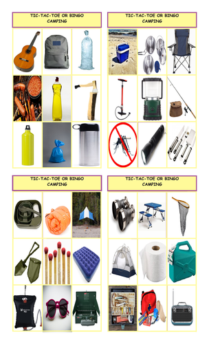 Camping Things and Activities Legal Size Photo Tic-Tac-Toe or Bingo ...