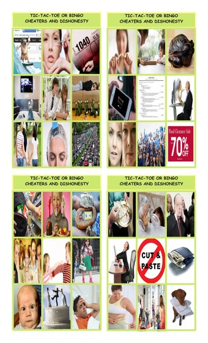 Cheaters and Dishonesty Legal Size Photo Tic-Tac-Toe or Bingo Card Game ...