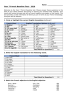 Year 7 French Baseline Test | Teaching Resources