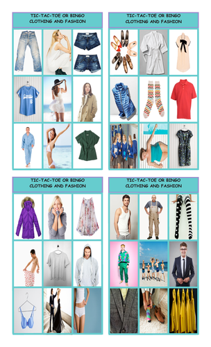 Clothing and Fashion Legal Size Photo Tic-Tac-Toe or Bingo Card Game ...