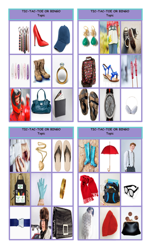 Clothing, Accessories, Footwear, and Jewelry Legal Size Photo Tic-Tac ...