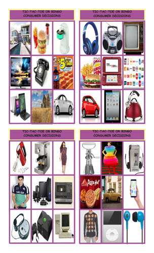 Consumer Decisions Legal Size Photo Tic-Tac-Toe or Bingo Card Game ...