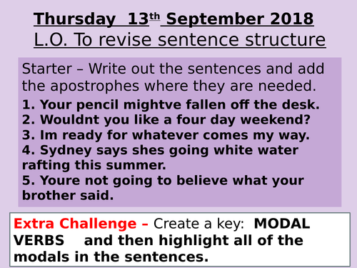 PIG HEART BOY YEAR 6 - LESSON 4 - REVISE SENTENCE STRUCTURE | Teaching ...