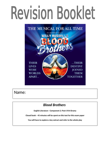 Blood Brothers Revision booklet for EDUQAS | Teaching Resources