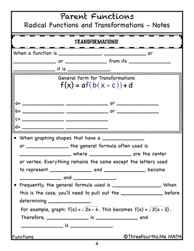 Transformations Of Radical Square Root Functions Bundle Teaching