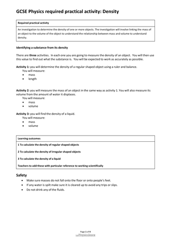KS4 GCSE Physics AQA P6 1b Density Practical Lesson Bundle | Teaching ...