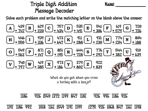 Triple Digit Addition With and Without Regrouping Thanksgiving Math ...