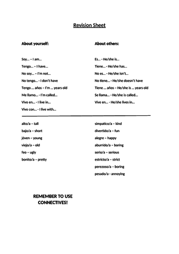 Help sheet for Spanish writing task on la familia | Teaching Resources