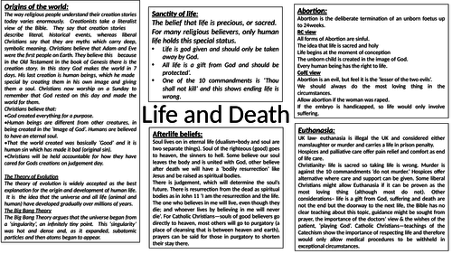 Knowledge Organiser for Life and Death - RS GCSE | Teaching Resources