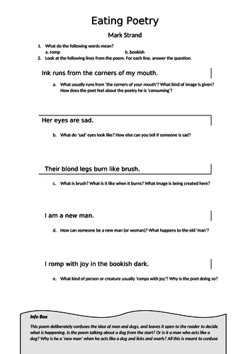Eating Poetry (Mark Strand) - Lesson plan and worksheet | Teaching ...