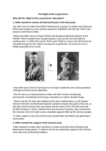 Edexcel 9-1 Weimar and Nazi Germany - Night of the Long Knives - Lesson ...