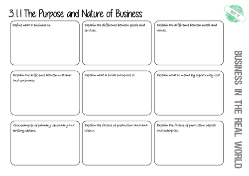 AQA GCSE Business (9-1) 3.1 Business in the Real World Knowledge Tests ...
