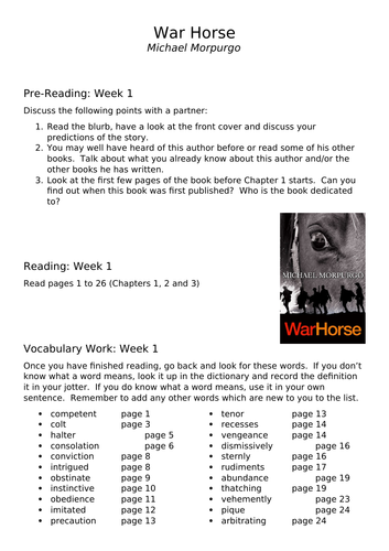 War Horse by Michael Morpurgo - Unit of Work | Teaching Resources