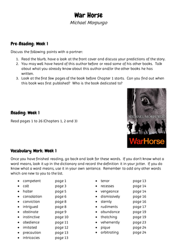 War Horse by Michael Morpurgo - Unit of Work | Teaching Resources