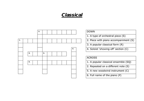 GCSE Music Crossword Starter Pack - 12 crosswords | Teaching Resources
