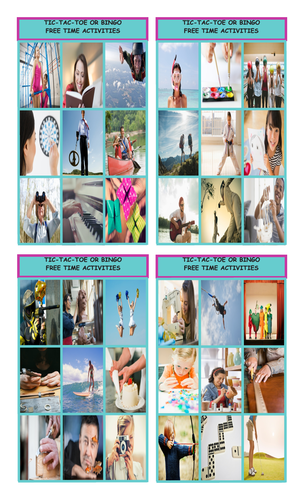 Free Time and Hobbies Legal Size Photo Tic-Tac-Toe or Bingo Card Game ...