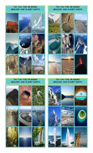 Geology and Planet Earth Legal Size Photo Tic-Tac-Toe or Bingo Card ...