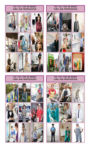 Jobs and Professions Legal Size Photo Tic-Tac-Toe or Bingo Card Game ...