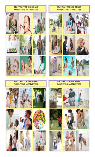 Parenting Activities Legal Size Photo Tic-Tac-Toe or Bingo Card Game ...