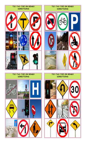 Road Signs and Directions Legal Size Photo Tic-Tac-Toe or Bingo Card ...