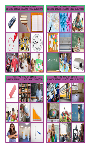 School Items, Places, and Subjects Legal Size Photo Tic-Tac-Toe or ...