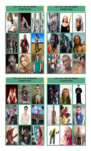 Stereotypes Legal Size Photo Tic-Tac-Toe or Bingo Card Game | Teaching ...