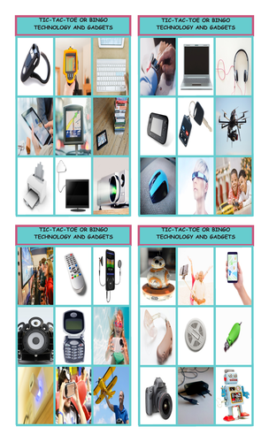 Technology and Gadgets Legal Size Photo Tic-Tac-Toe or Bingo Card Game ...