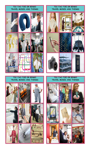 Travel Modes and Things Legal Size Photo Tic-Tac-Toe or Bingo Card Game ...