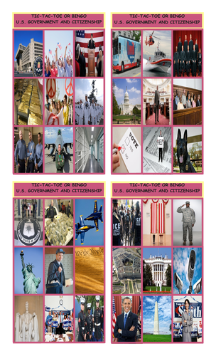 U. S. Government and Citizenship Legal Size Photo Tic-Tac-Toe or Bingo ...