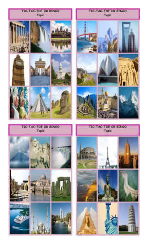 Vacation and Sightseeing Spots Legal Size Photo Tic-Tac-Toe or Bingo ...