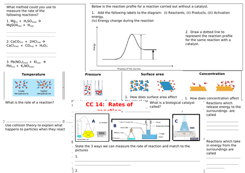 CC 14 Rates of reaction revision sheet | Teaching Resources