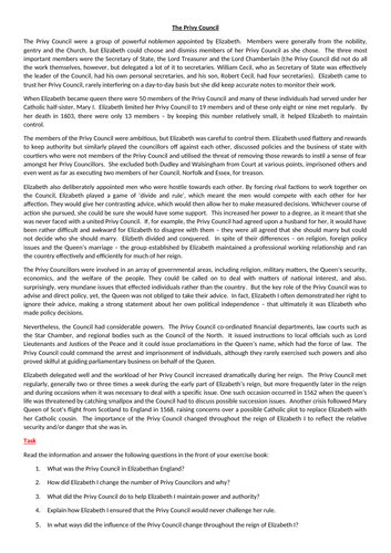 National Government - The Role of the Privy Council in Elizabethan ...