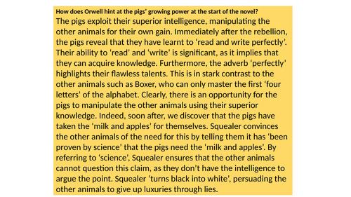 Animal Farm Exemplar Paragraph: The Pigs' Growing Power | Teaching ...