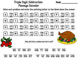 Triple Digit Subtraction Thanksgiving Math Activity | Teaching Resources