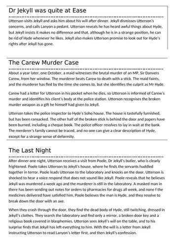 Dr Jekyll and Mr Hyde - Plot Sort - Revision Activities | Teaching ...