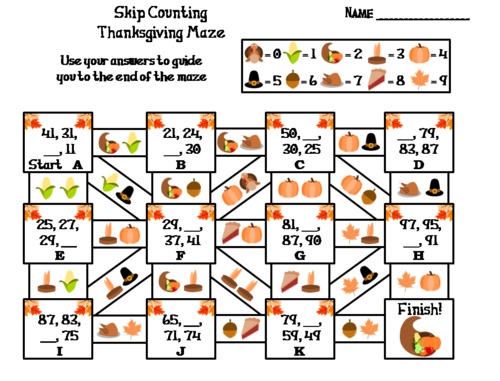 Skip Counting by 2, 3, 4, 5, 10 Activity: Thanksgiving Math Maze ...
