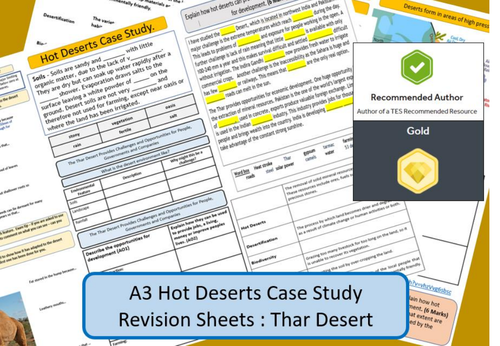 AQA GCSE 9-1 : Thar Desert, Hot Deserts, A3 Double Sided Revision Sheet ...