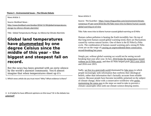 IGCSE ESL Exploring Climate Change Debates in the Media | Teaching ...