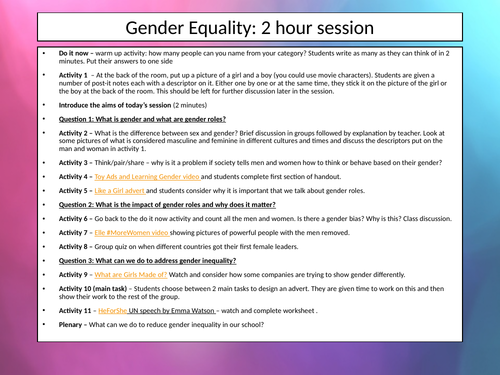 Gender Equality - 2 hours of resources | Teaching Resources