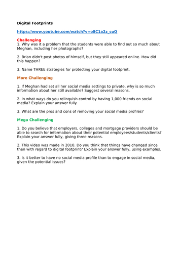 Online Reputation - Digital Footprints PSHE | Teaching Resources