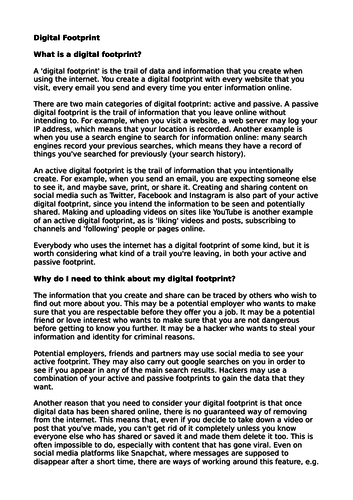 Online Reputation - Digital Footprints PSHE | Teaching Resources