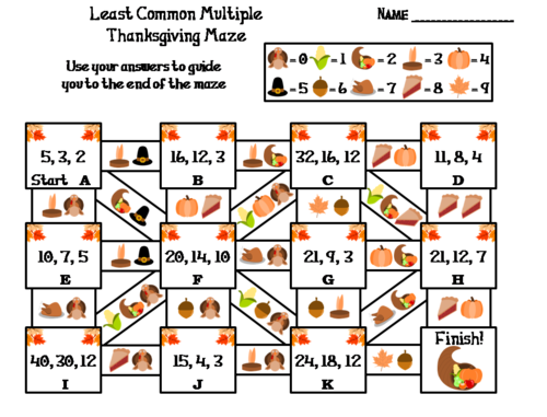 Least Common Multiple Activity: Thanksgiving Math Maze | Teaching Resources