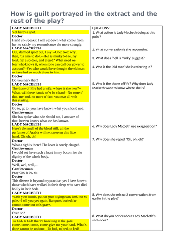 Guilt in Macbeth. Moving from level 4 to level 5 | Teaching Resources