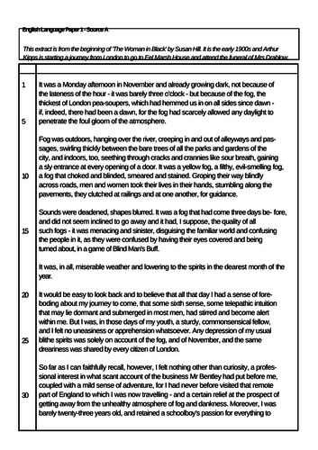 AQA English Language Paper 1 Mock Exam (The Woman in Black) | Teaching ...
