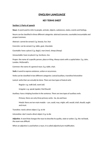 English Grammar and Key Term Toolkit for GCSE, A-Level and ESL learners ...