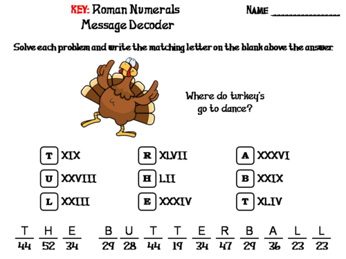 Roman Numerals Thanksgiving Math Activity Message Decoder Teaching 5227